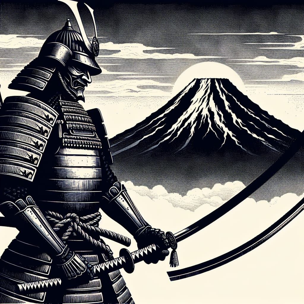 Indomitable spirit - Samurai Silhouetted Against Mount Fuji ...