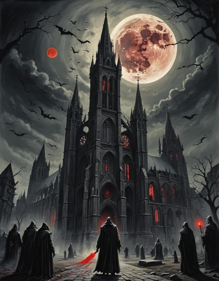 dark gothic blood moon vampire cathedral nosferatu - AI Generated ...
