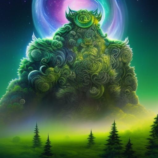 Full Body Shot Splash art of Cosmic Rock Golem in whimsical swirly ...