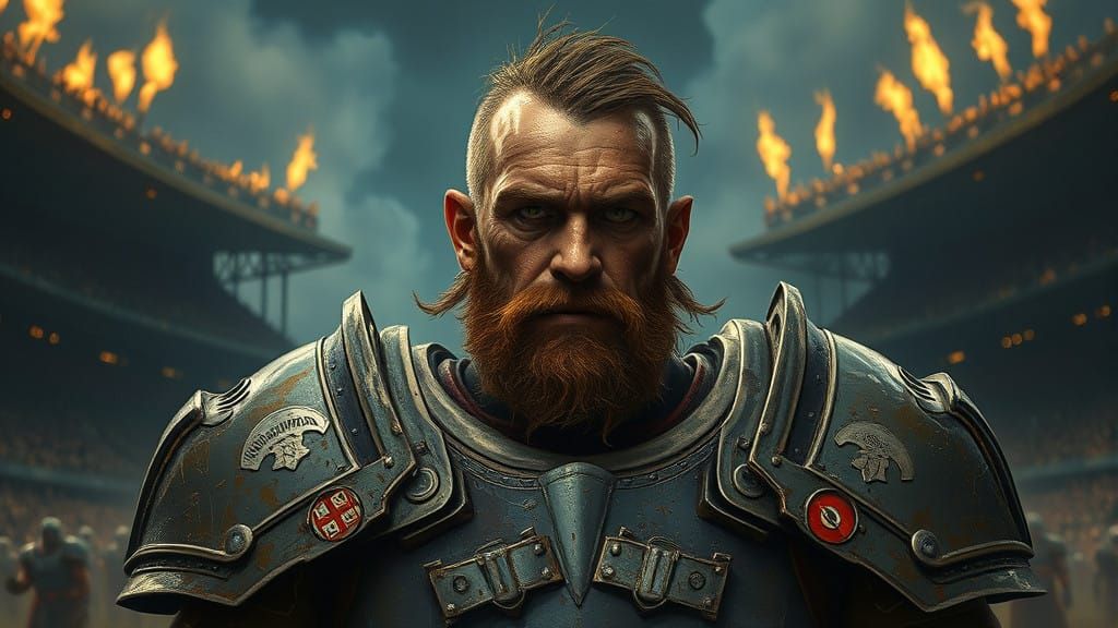 Blood Bowl Warrior Emerge from Gothic Stadium Shad... - AI Art