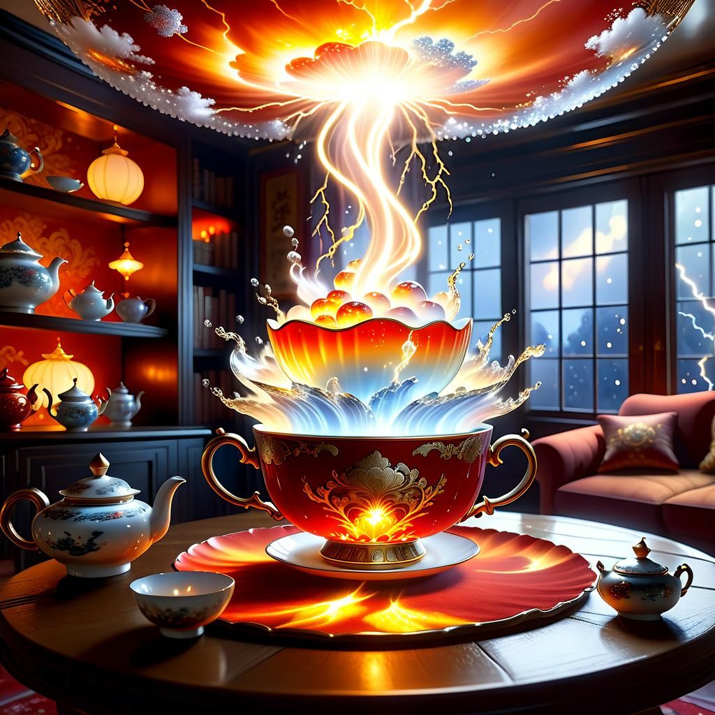 Explosion of Fire and Thunderstorm in a Teacup - AI Generated Artwork ...