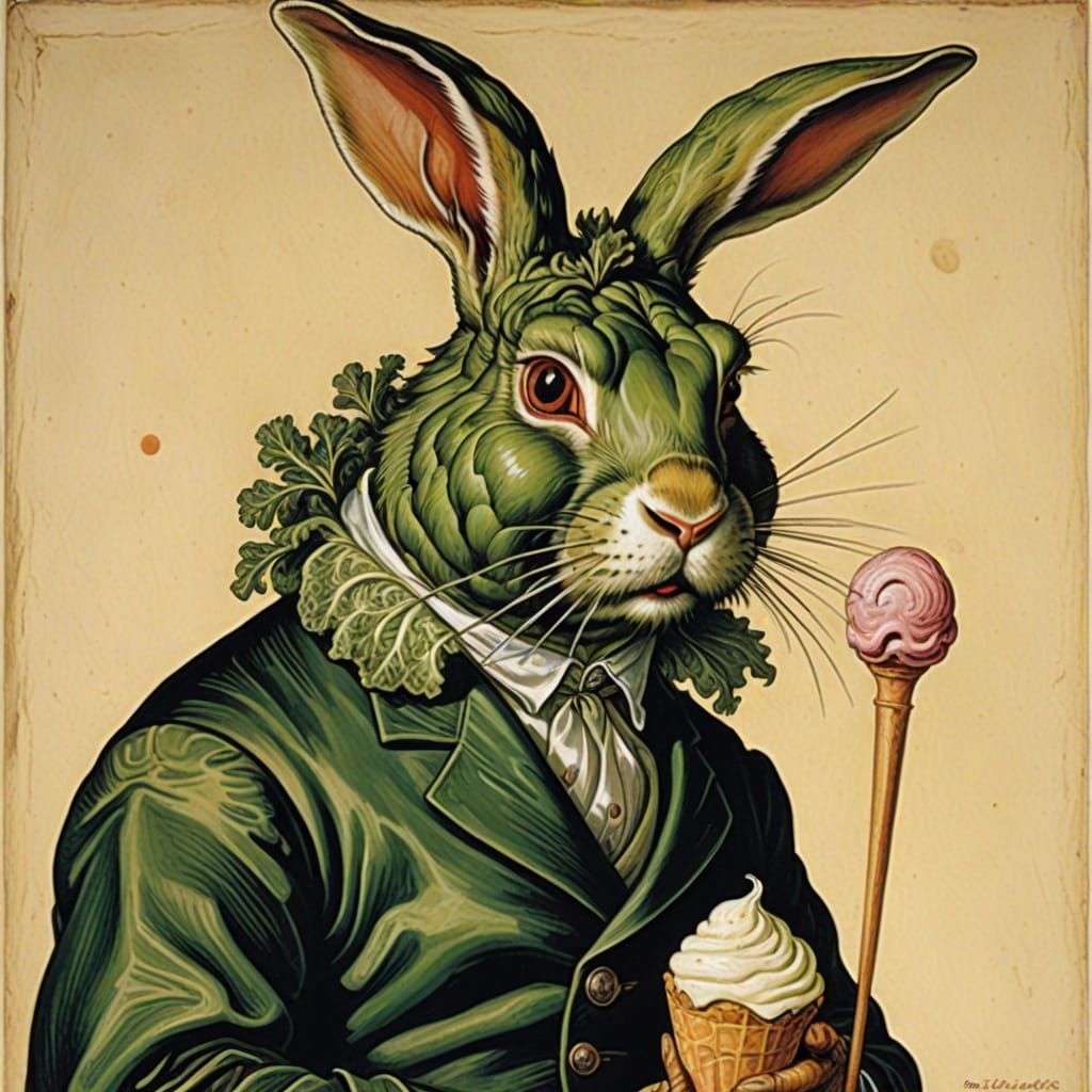 Rabbit's Cabbage Ice Cream Invention in Expression... - AI Art