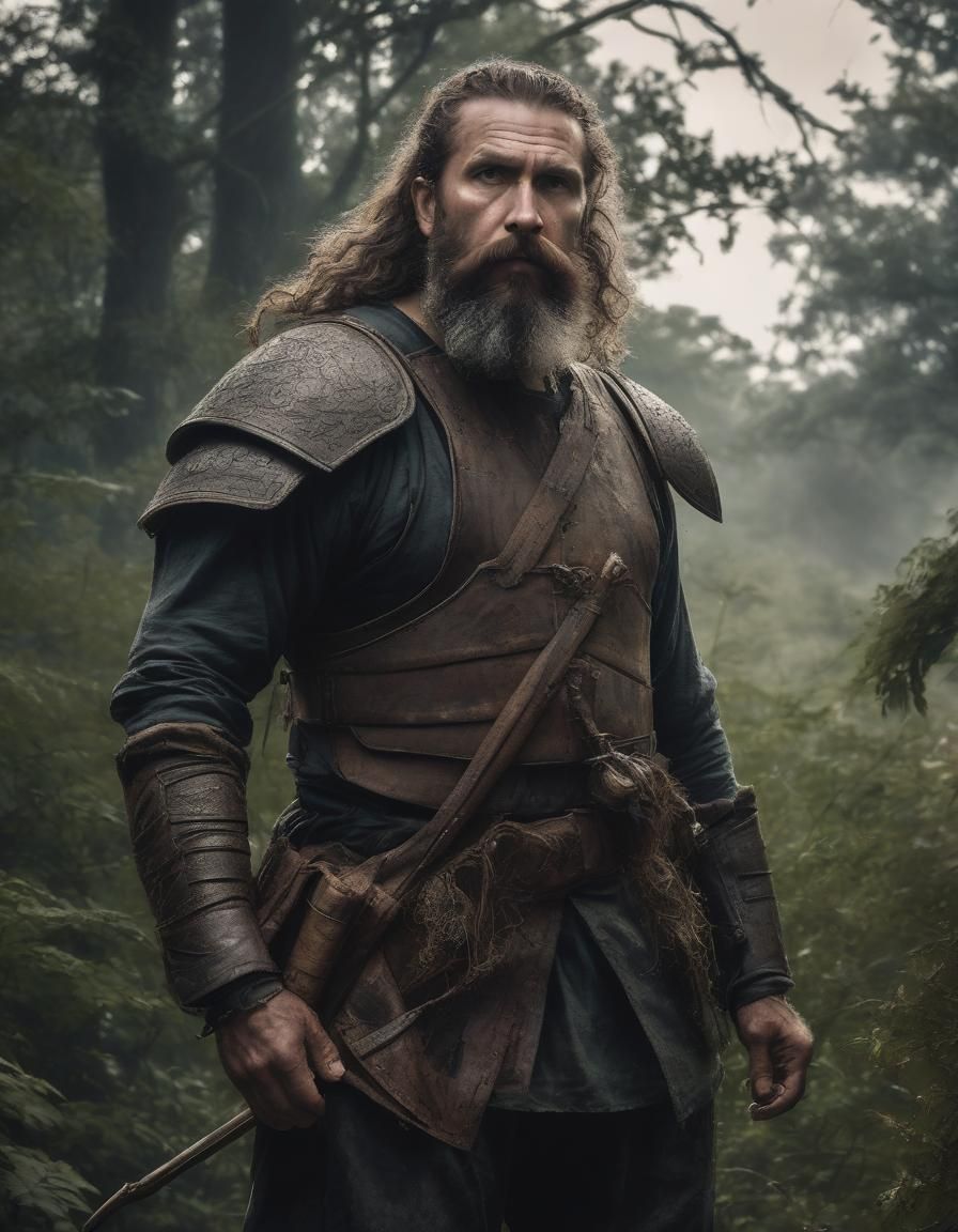 barrel-chested middle-aged man with a full, brown, densely curly beard ...