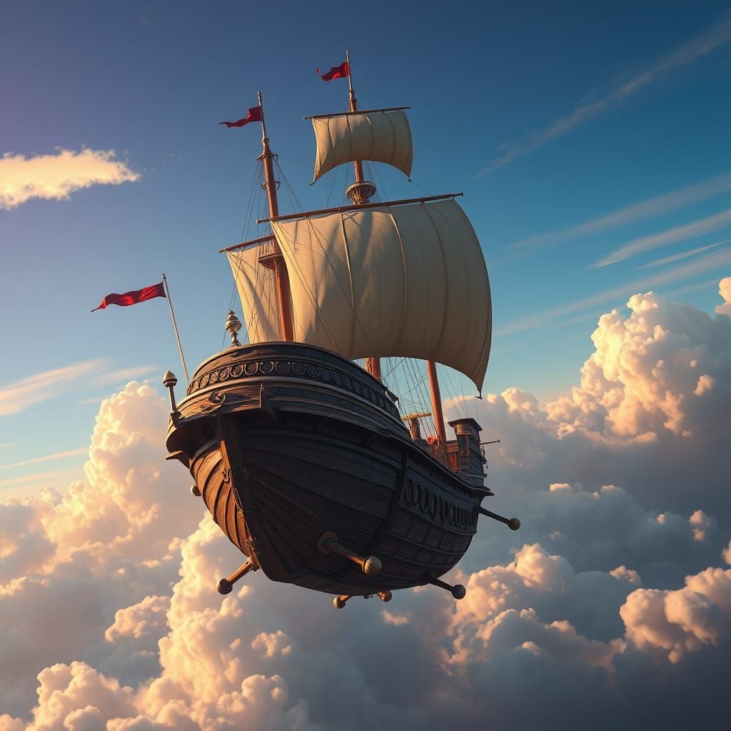 An airship boat pirat flying - Majestic Airship Pirate Vess...