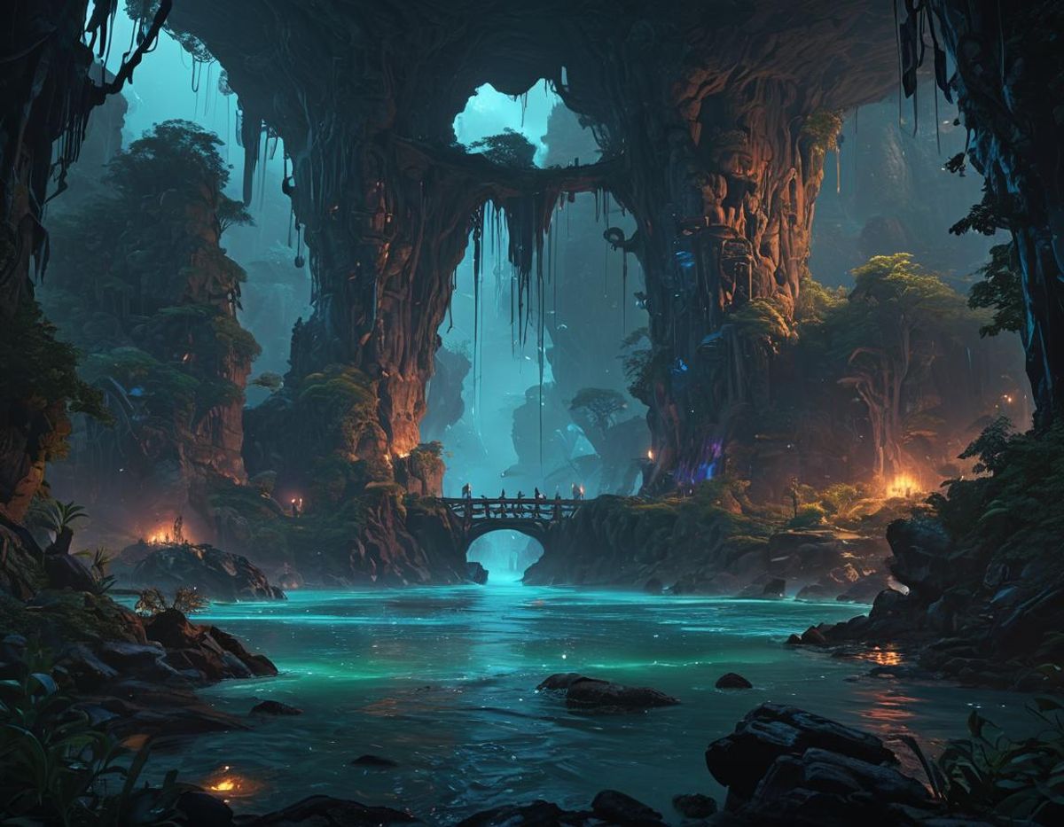 Cove from Avatar 2. Bioluminescence. Beautiful colors. - AI Generated ...