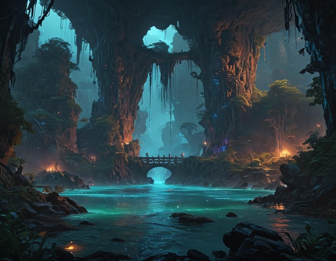 Cove from Avatar 2. Bioluminescence. Beautiful colors. - AI Generated ...