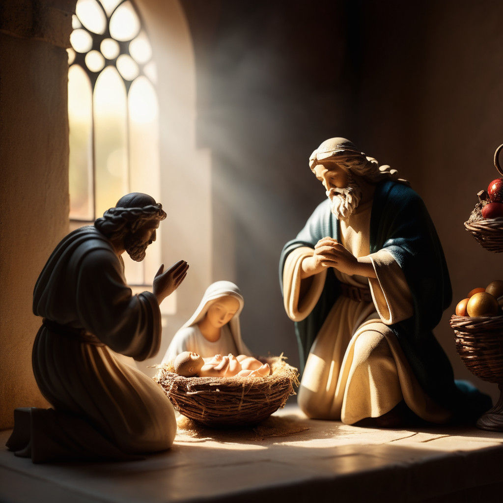 Baroque Nativity Scene: Santa Claus and Baby Jesus... - AI Art