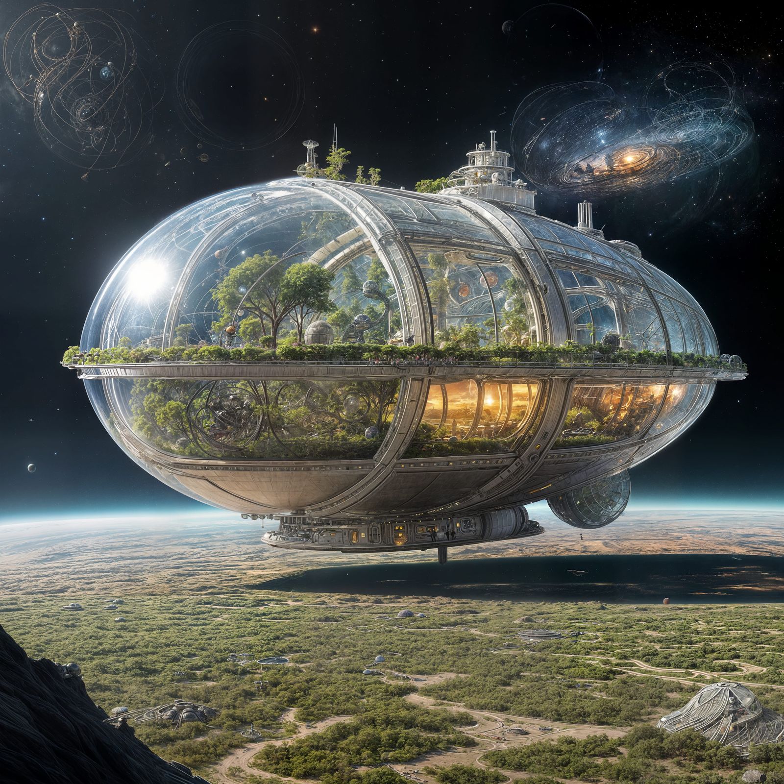 A massive helical hemispherical transparent solarpunk terrarium ...