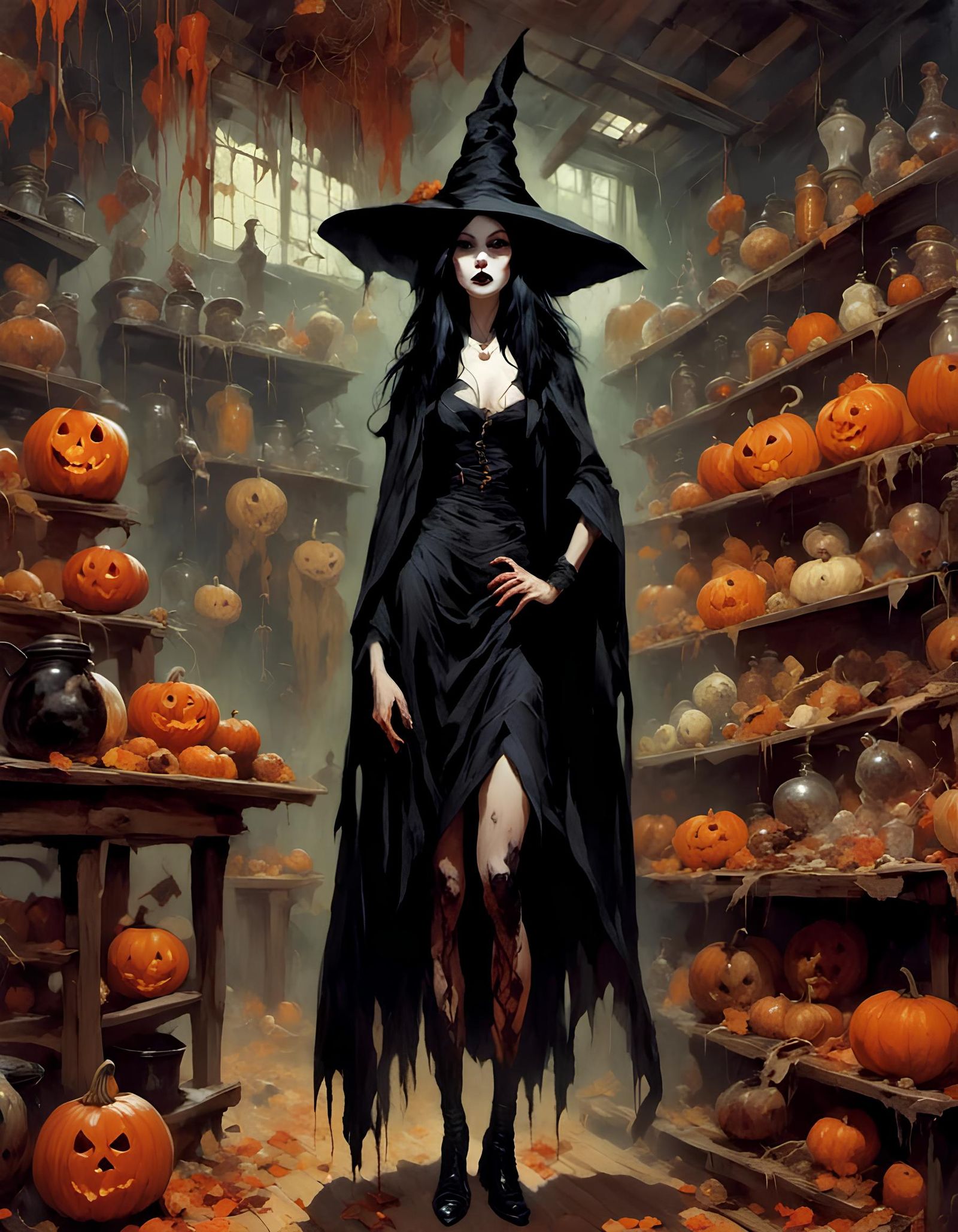 Witch in Halloween shop - AI Generated Artwork - NightCafe Creator