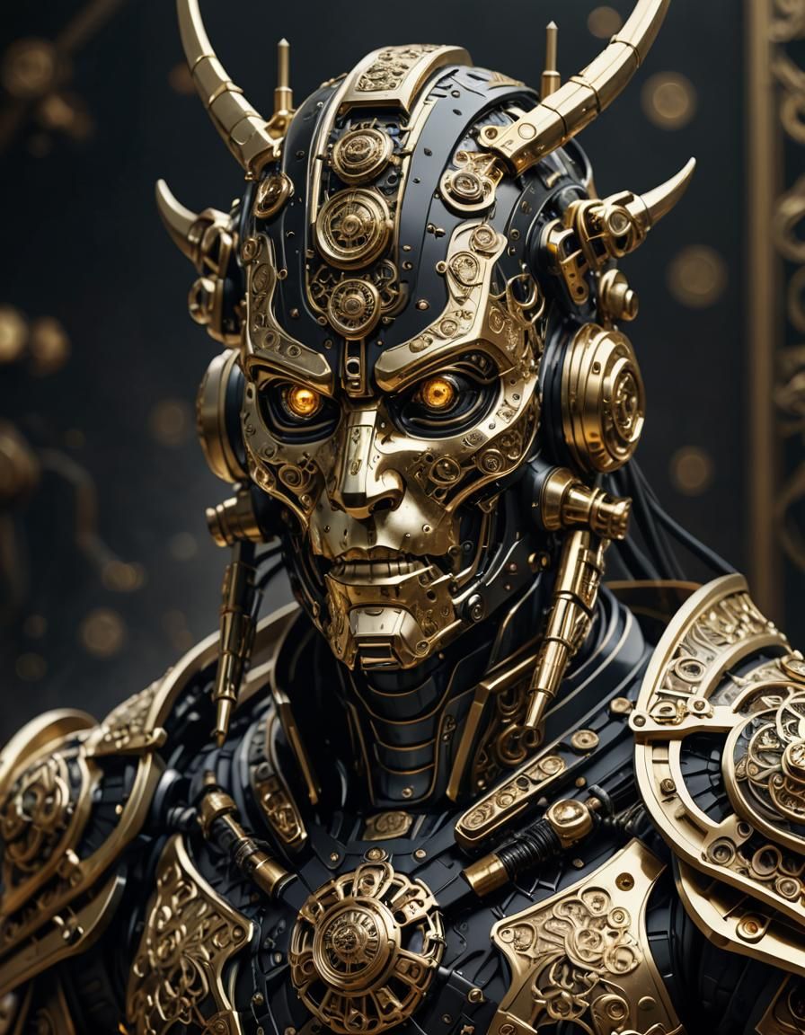 Fierce Cyborg Samurai in gold and black 🇯🇵 - AI Generated Artwork ...