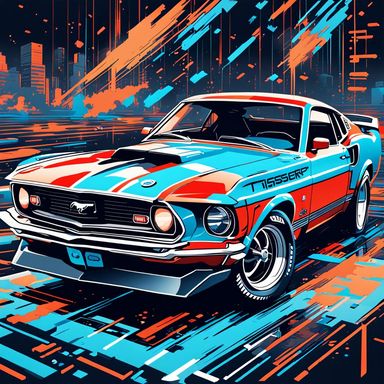 1969 Mustang Mach 1, Computer code, Blue Pixelation, computer glitches ...