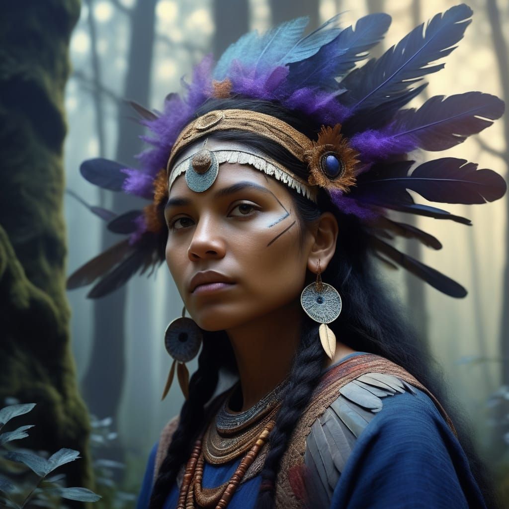 Aboriginal Goddess in Whimsical Forest Realm - AI Art