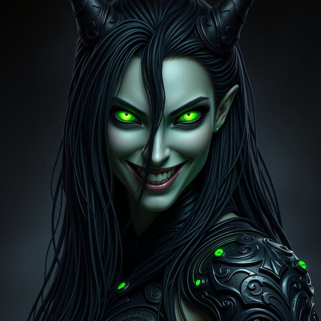 Gothic Goddess of the Underworld Smiles with Evil ... - AI Art