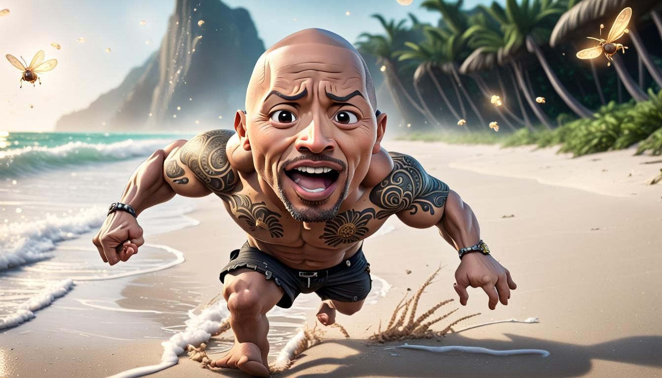dwayne johnson running through a magical beach - AI Generated Artwork - NightCafe Creator