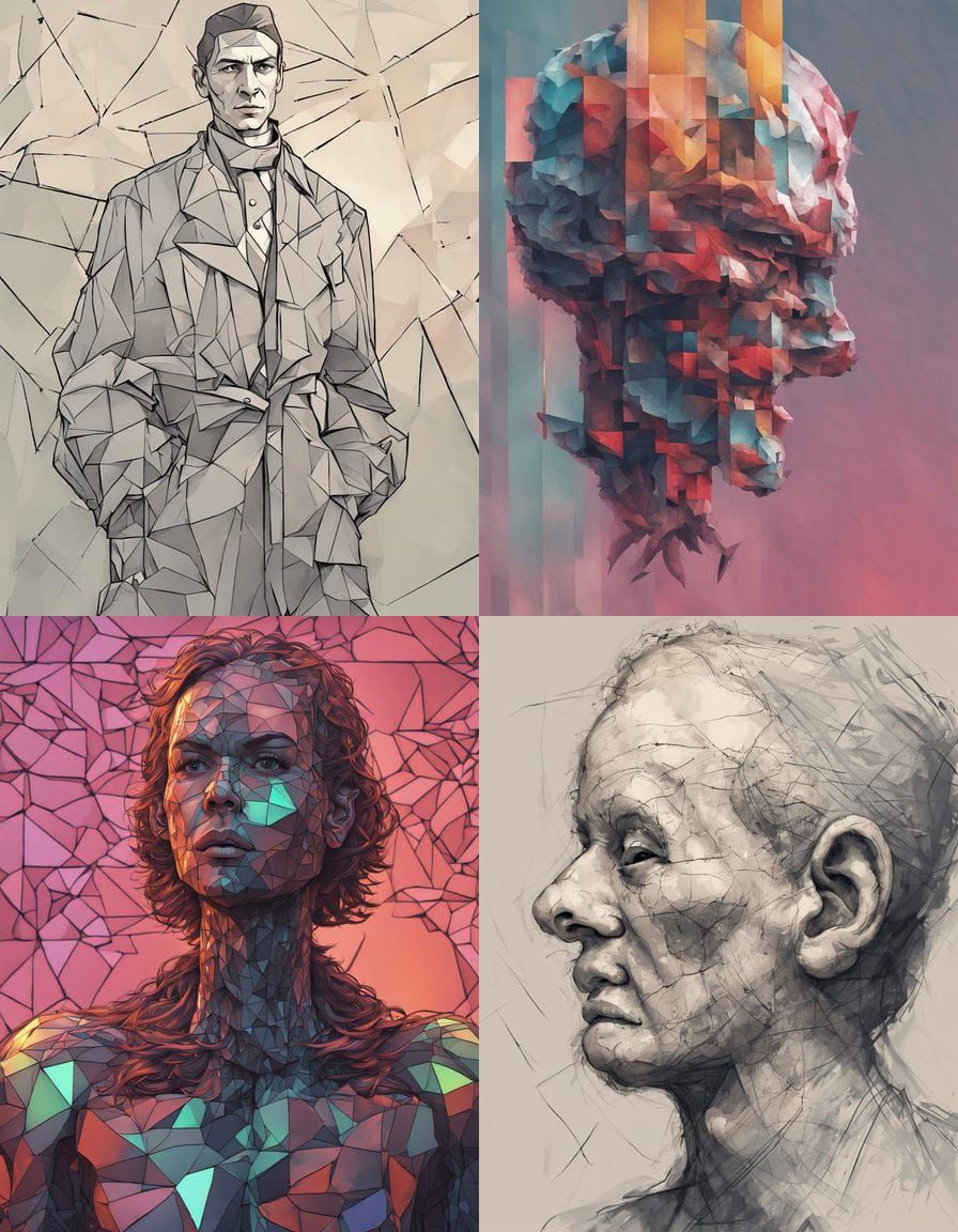 Distorted Human Form in a Fragmented Scene - AI Art