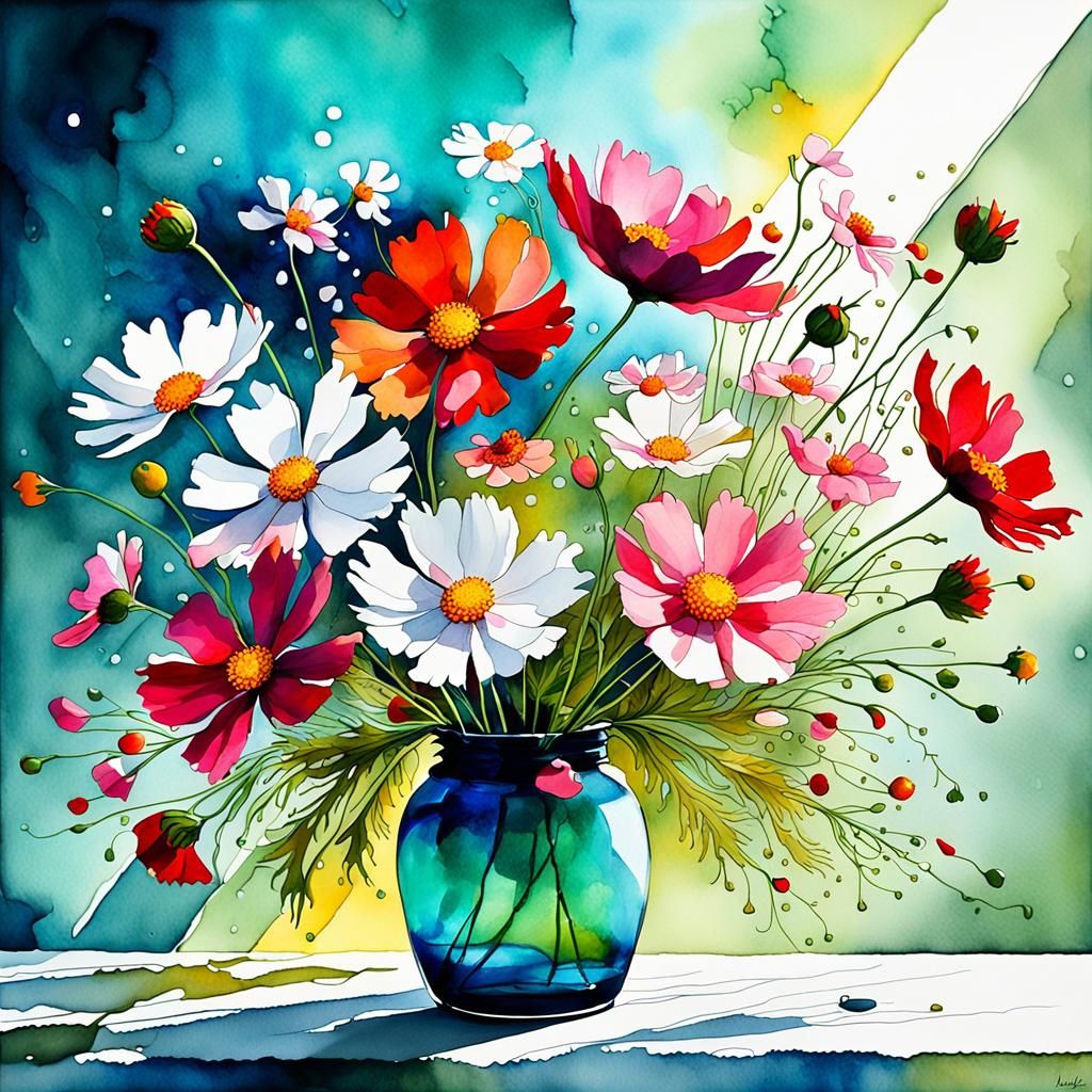 Intense Ink Blue Green Background with Abstract Alcohol Ink Wash Light ...