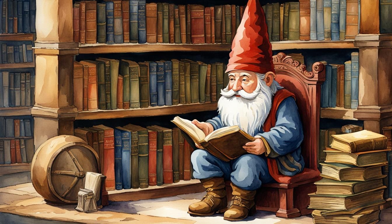 David the gnome in ancient library - AI Generated Artwork - NightCafe Creator