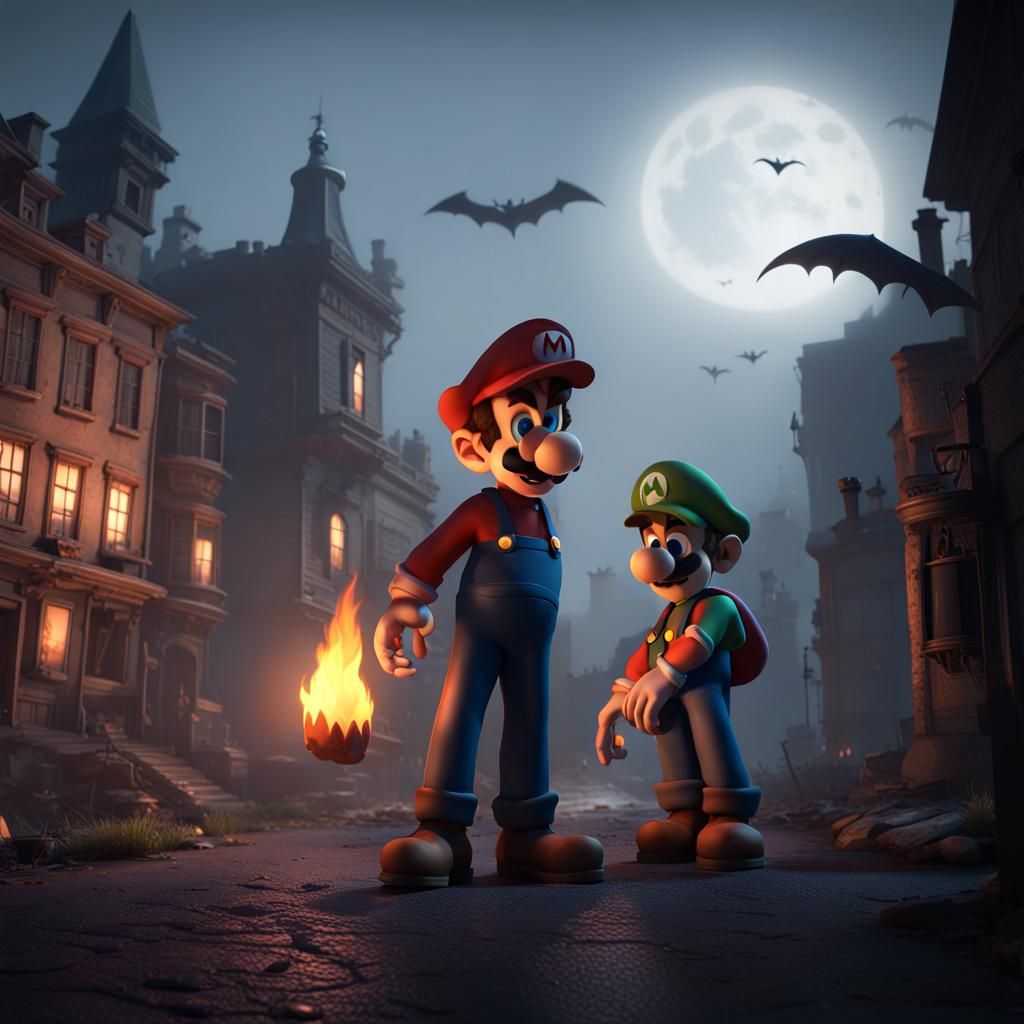 Luigi and Mario , big creepy haunted town , vampires ,zombies, werewolf ...