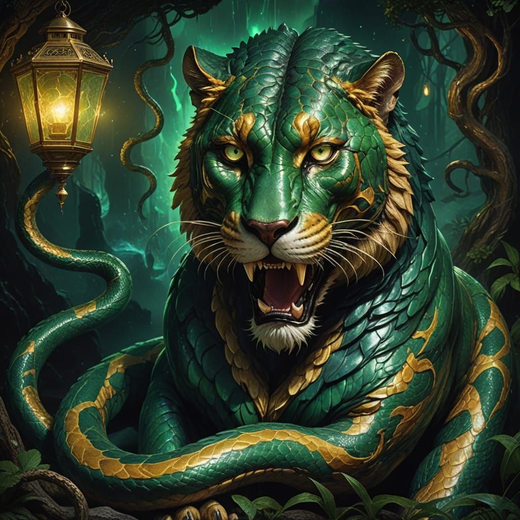 Ethereal Hybrid Serpent-Humanoid in Moody Night Sc... - AI Art