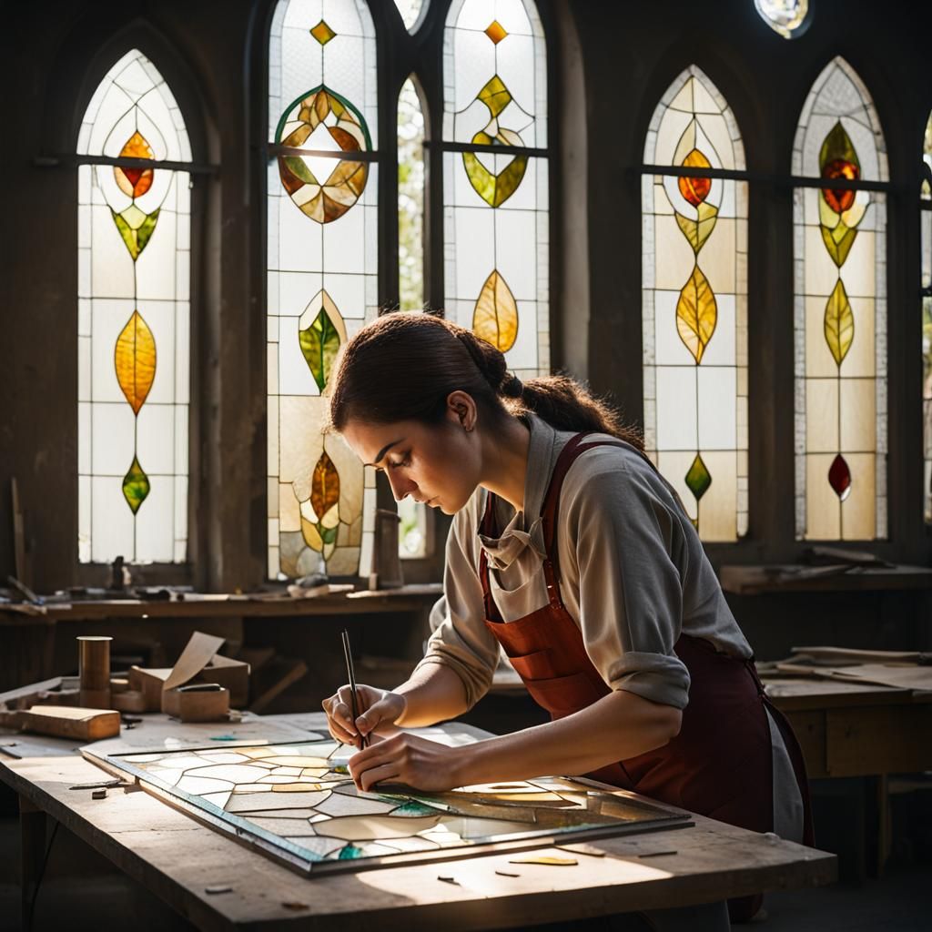 Stained glass restoration workshop - AI Generated Artwork - NightCafe Creator