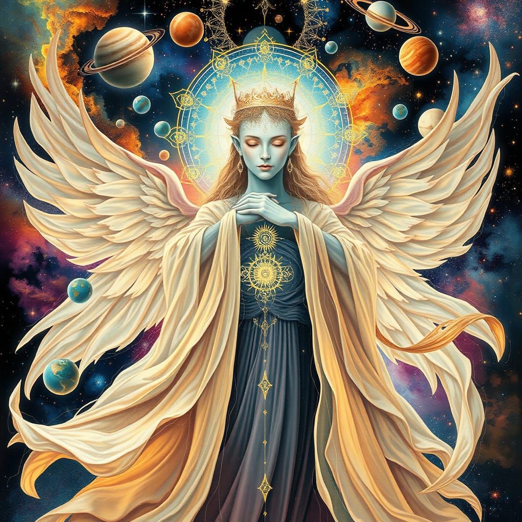 Celestial Being in Cosmic Tapestry, Ethereal Digit... - AI Art