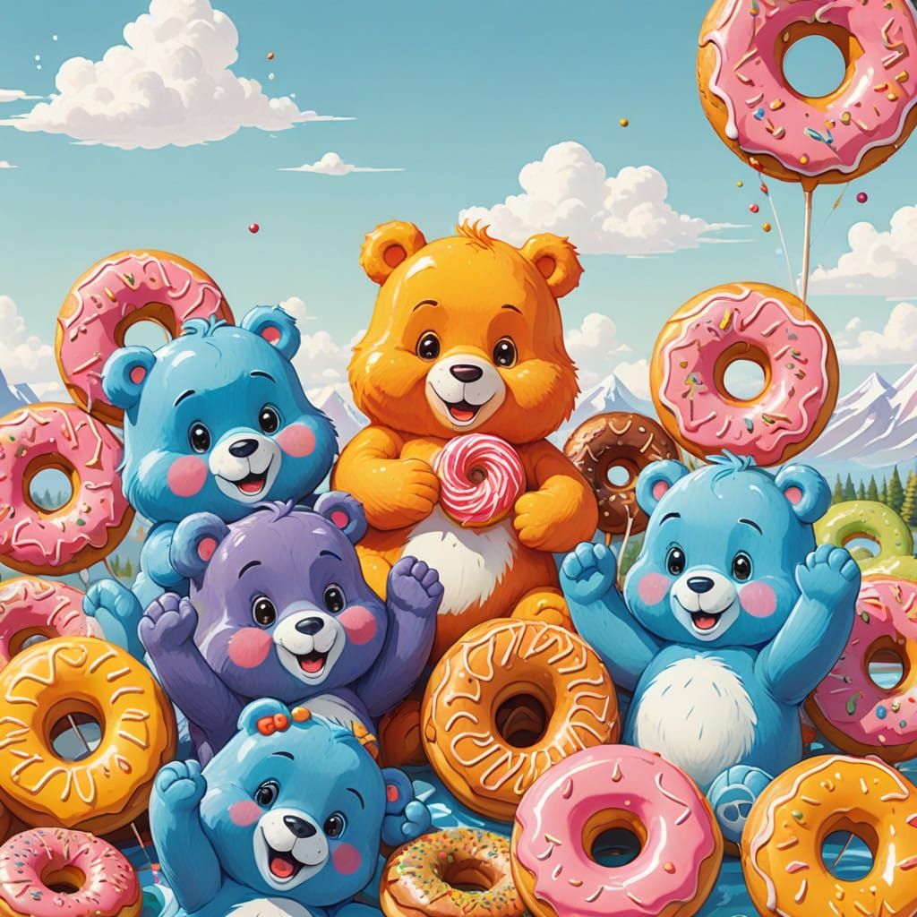 Care Bears And Donuts - Whimsical Care Bears in a Candyland...