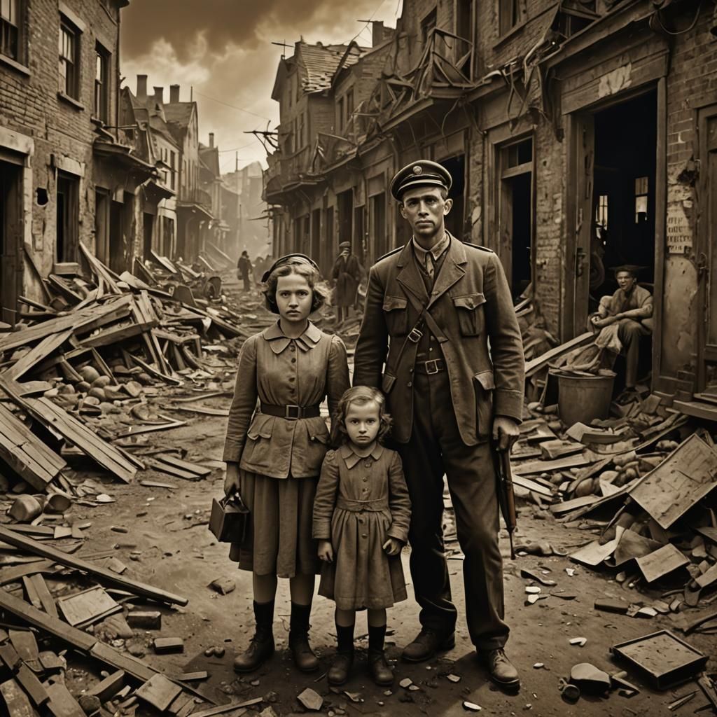 Image of a young family, taken in the squalor of the aftermath of WW2 ...