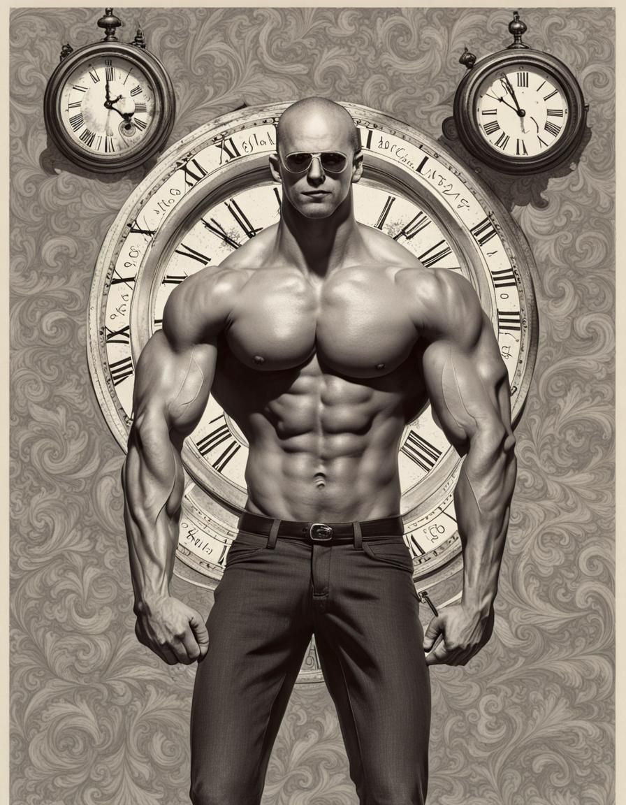Muscular man and clock dials - AI Generated Artwork - NightCafe Creator
