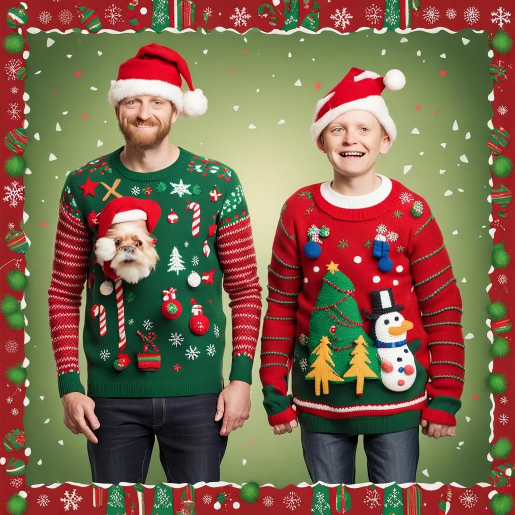 Celebrating traditions of a very ugly Christmas sweater , a man and ...