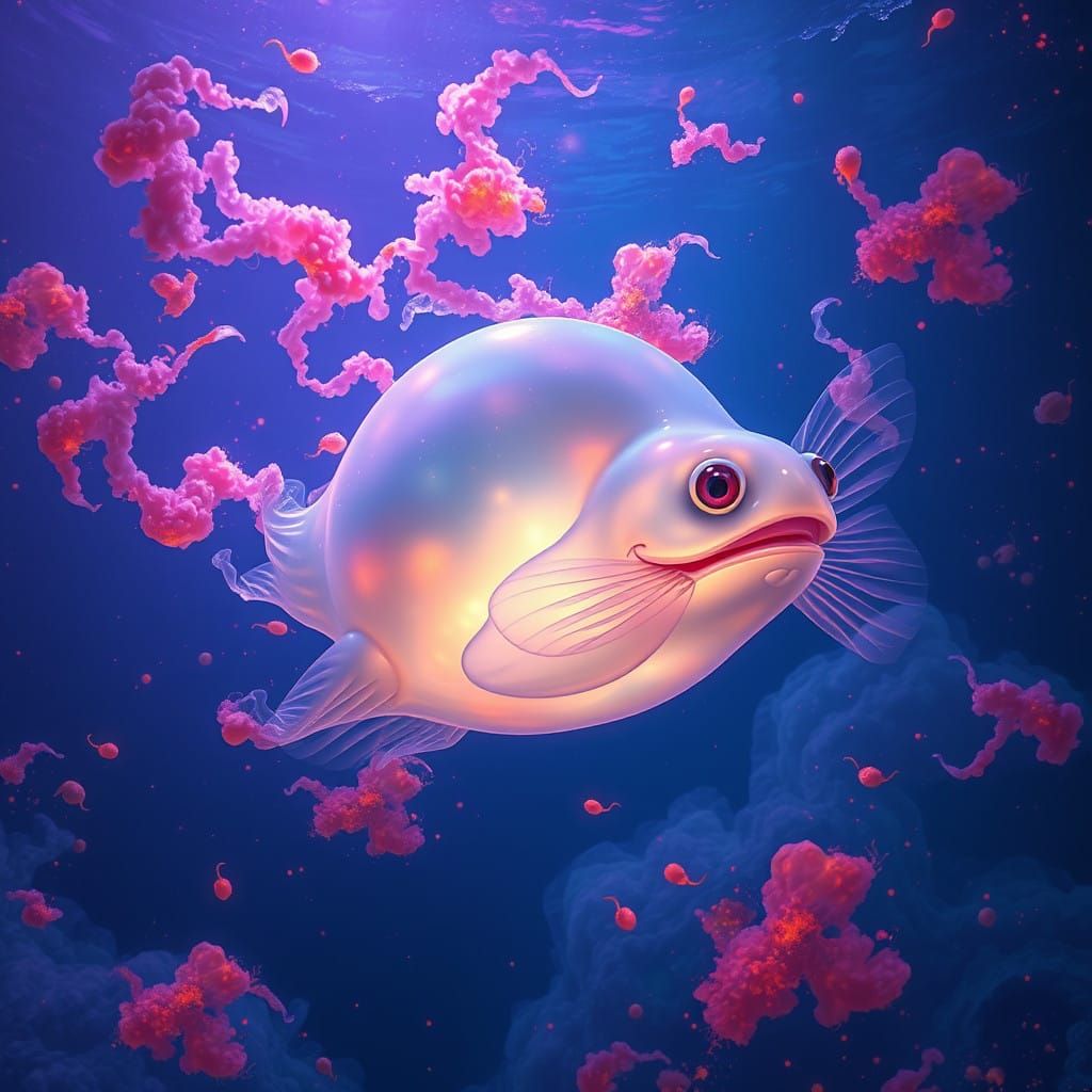 Blob fish - Glowing Blob Fish in a Dreamlike Oceanic Expans...