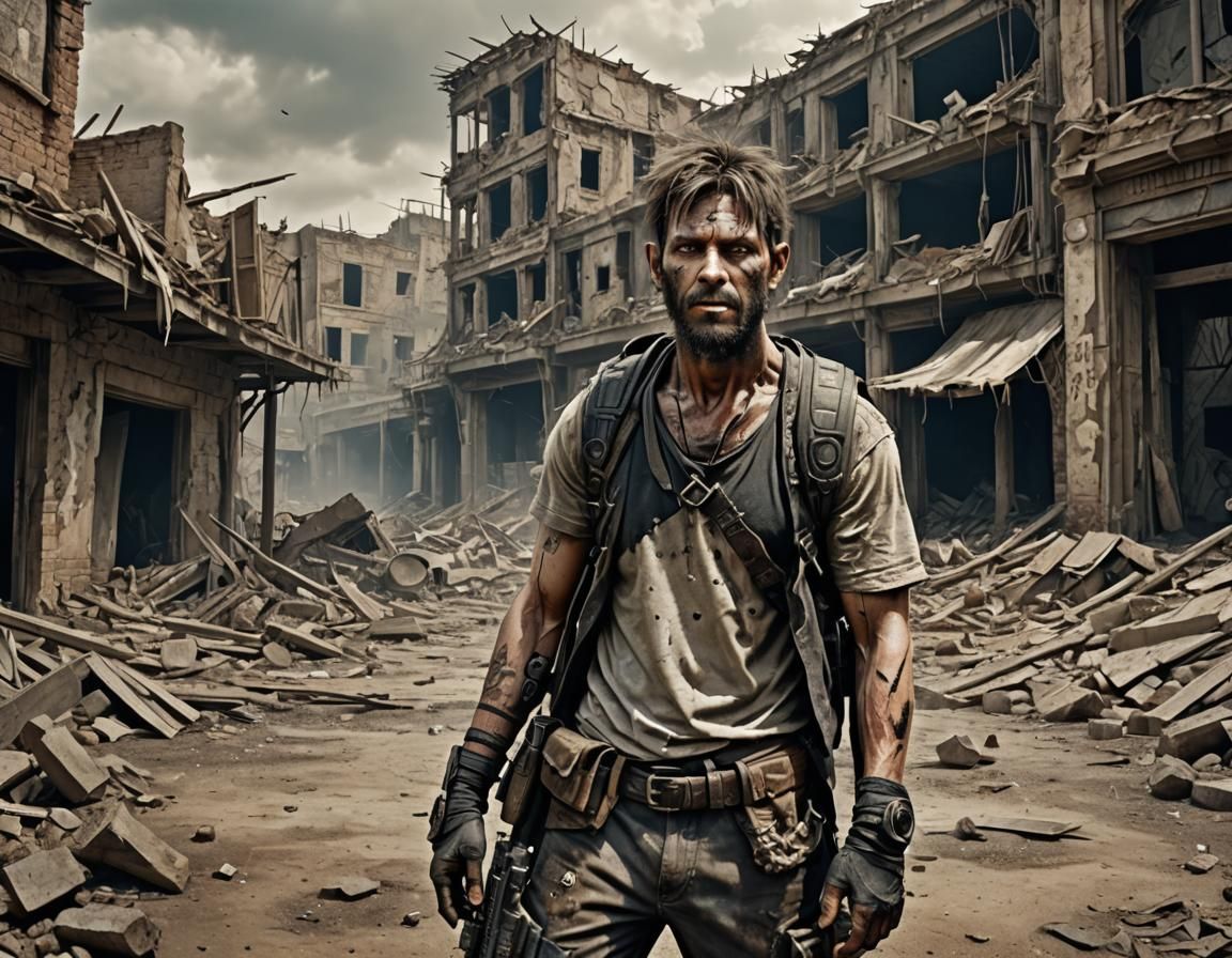 Fallout Tabletop-RPG character. Psycho raider, disfugured, deformed body, wear rags, dirty and ...