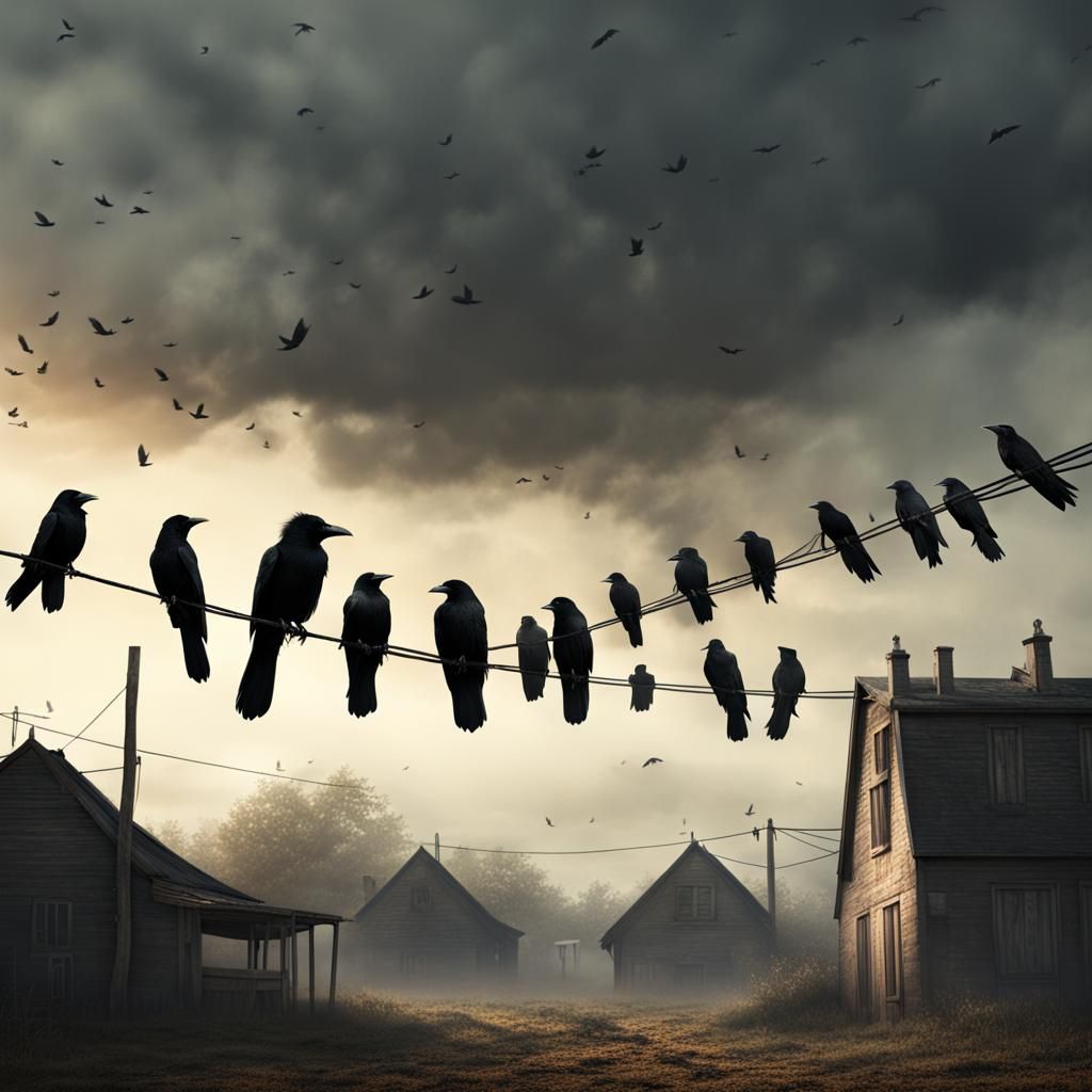 Crows on a clothesline - AI Generated Artwork - NightCafe Creator
