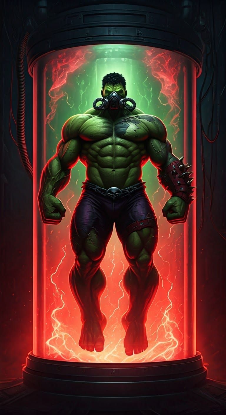 Imposing Hulk Spawn Hybrid in DNA Tube - AI Art