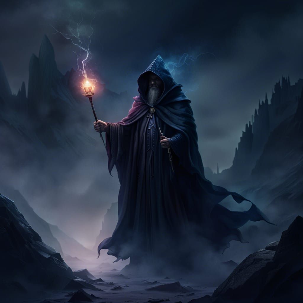 Dark wizard in Misty mountains - AI Generated Artwork - NightCafe Creator