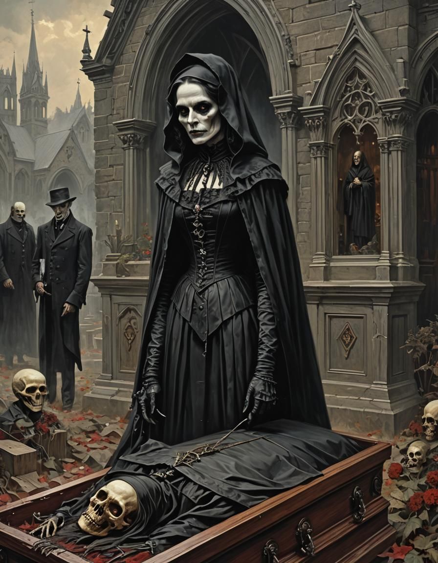 victorian funeral vampire widow mourner coffin gothic church horror ...