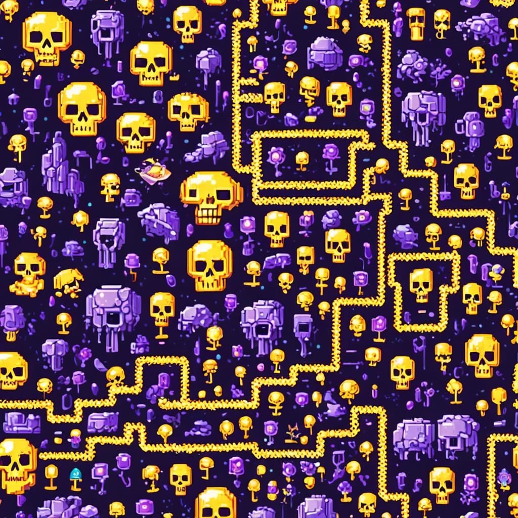 Retro Arcade Pixel Art of a Glowing Purple Skeleto... - AI Art
