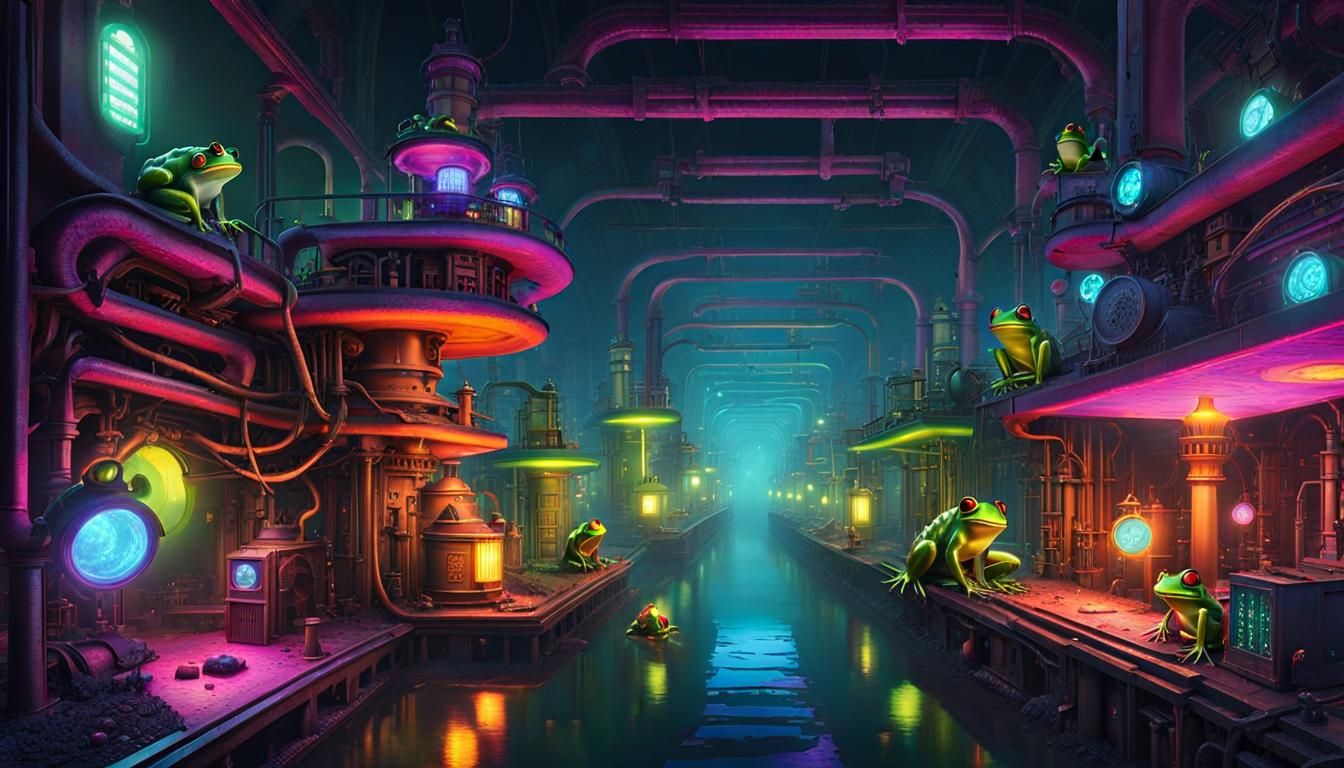 Frog factory. - AI Generated Artwork - NightCafe Creator