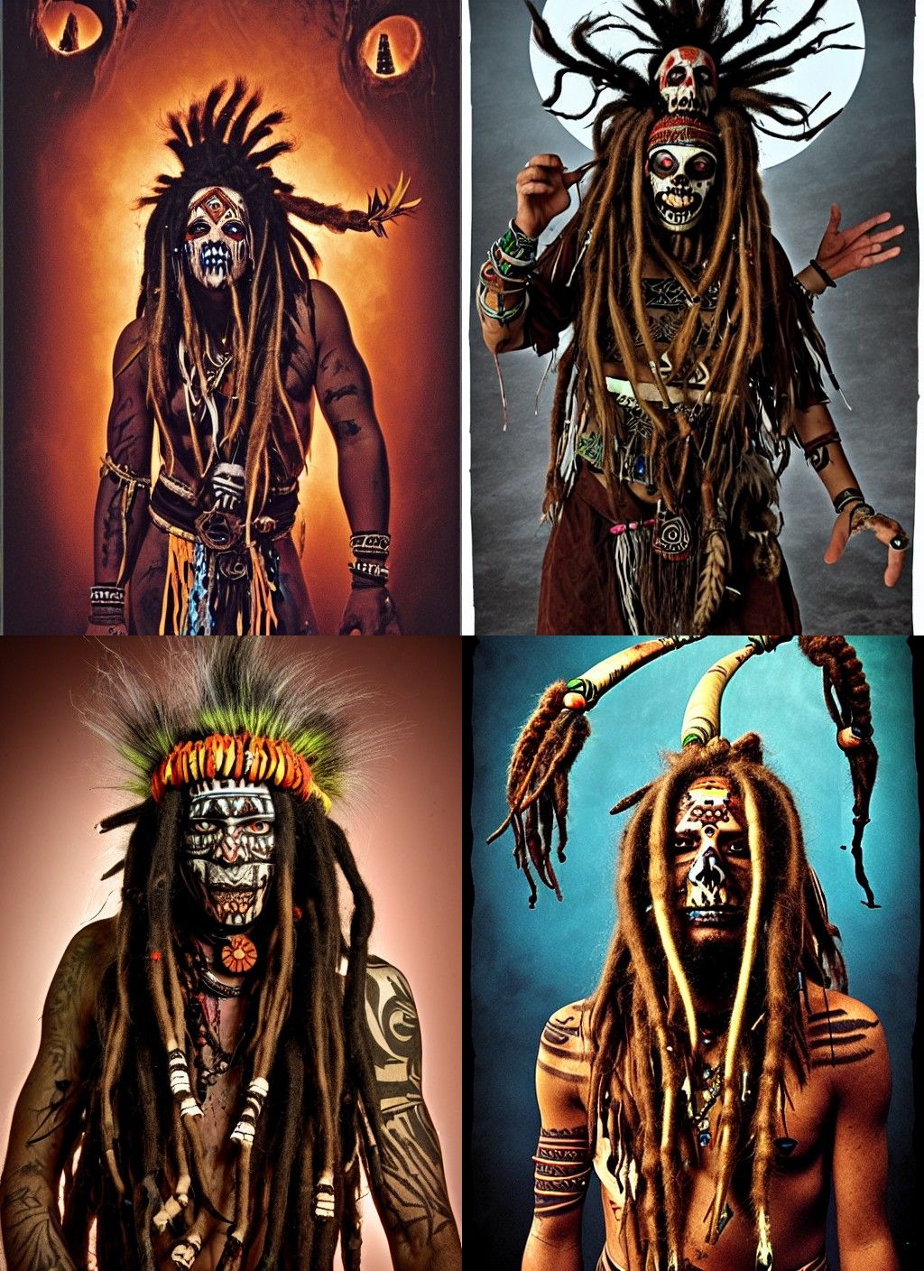 horror tribal shaman with dreadlocks in the ritual of death - AI ...