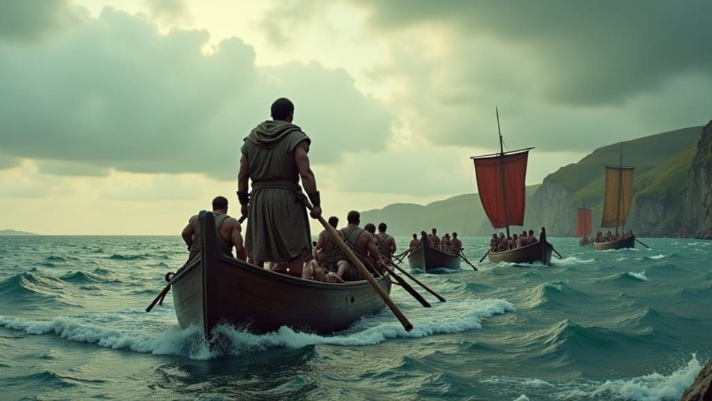 Ancient Greek Explorer Leads Fleet Through Turbule... - AI Art