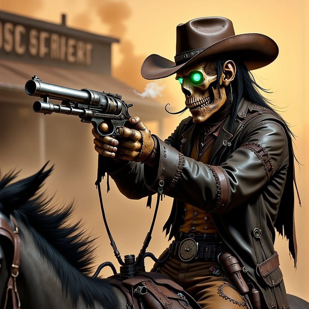 Hold it right there - Robotic Cowboy with Six-Shooter in Ste...