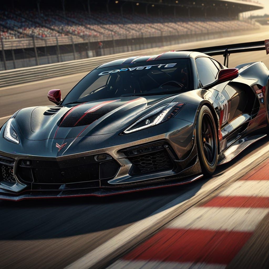 A modified Corvette racing on a race track