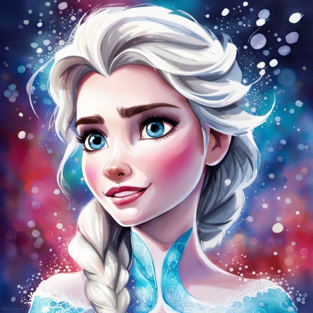 "magnificent watercolour, beautiful Elsa ( Frozen ) , perfect realistic ...