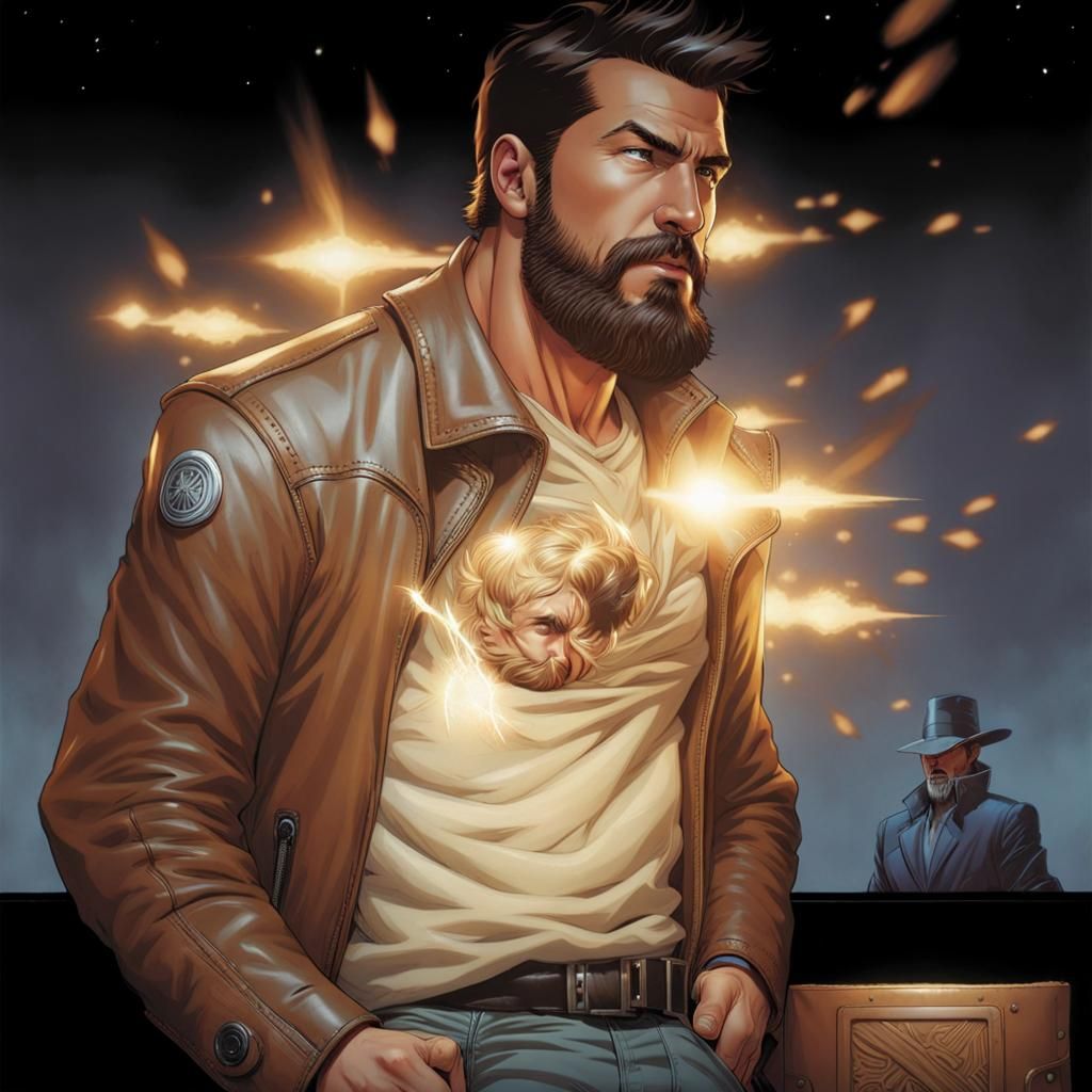 bullets bouncing off Indestructible Skin, modest gut, brown leather ...