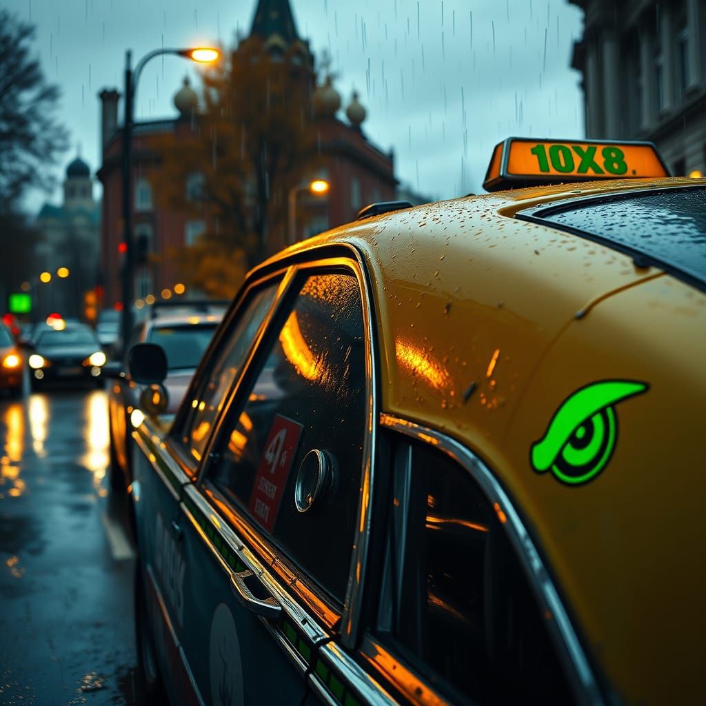 Soviet-Era Taxi in Retro Style with Green-Eyed Log... - AI Art