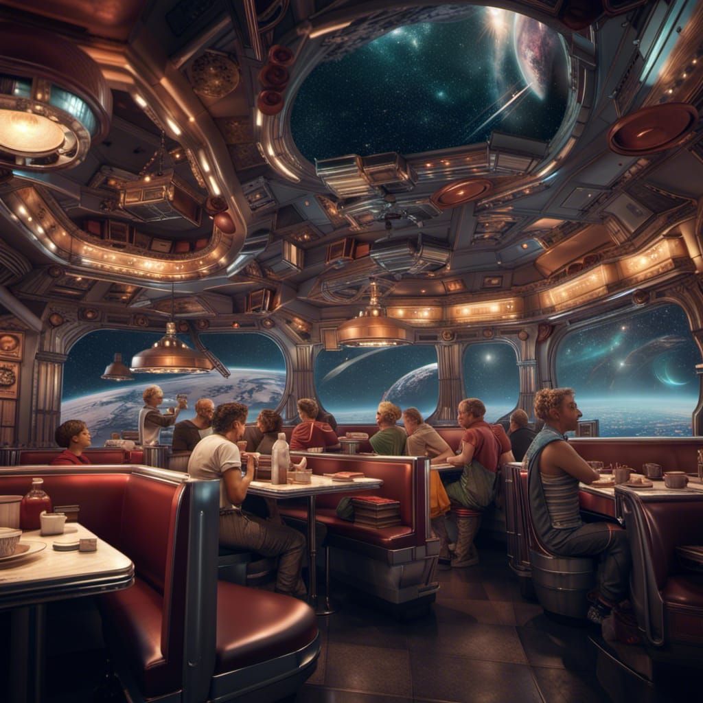 Full diner in space - AI Generated Artwork - NightCafe Creator