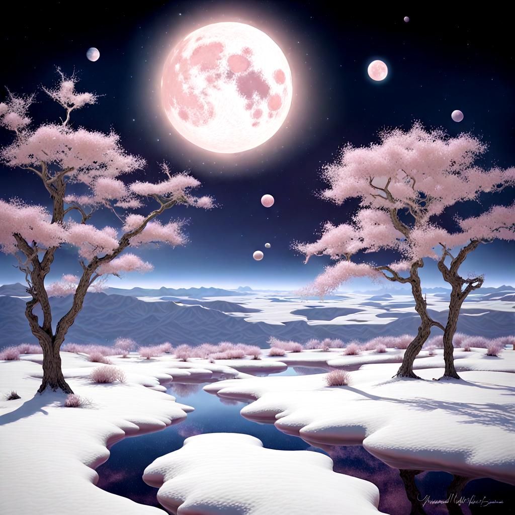 "moons in orbit" " pearl white" "blush" fantastic spacecape moonscape ...