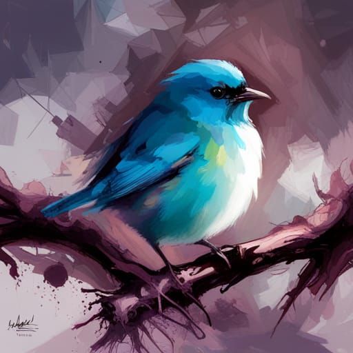 chibi baby blue bird in a tree : "smooth soft fluffy fur" : extreme ...