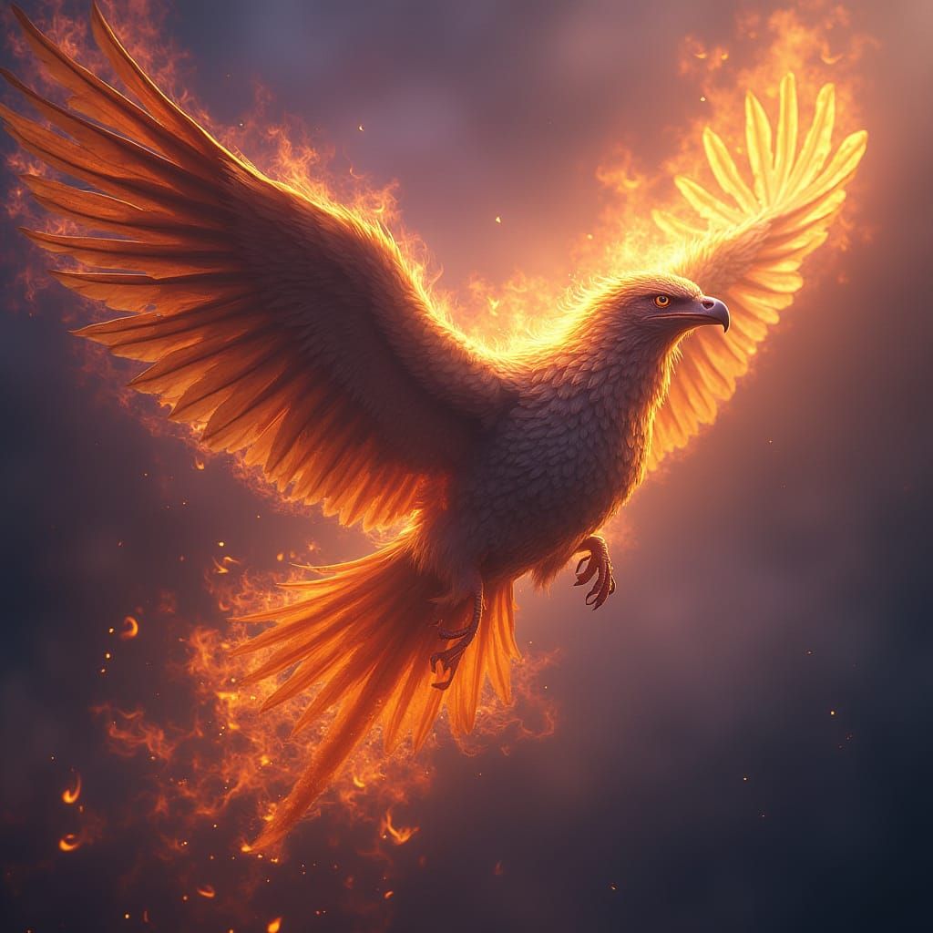 fire borb - Flaming Bird Soaring in Dark Fantasy Realm