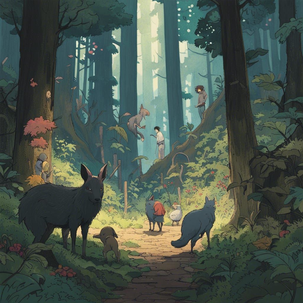 "Animals in the Forest", by Studio Ghibli - AI Generated Artwork ...