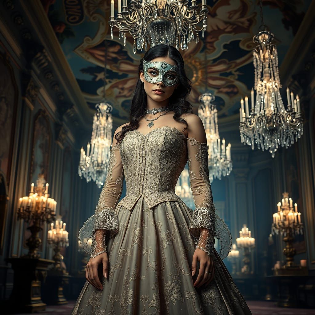 Enchanting Masquerade Ball Scene in Lavish 18th-Ce... - AI Art